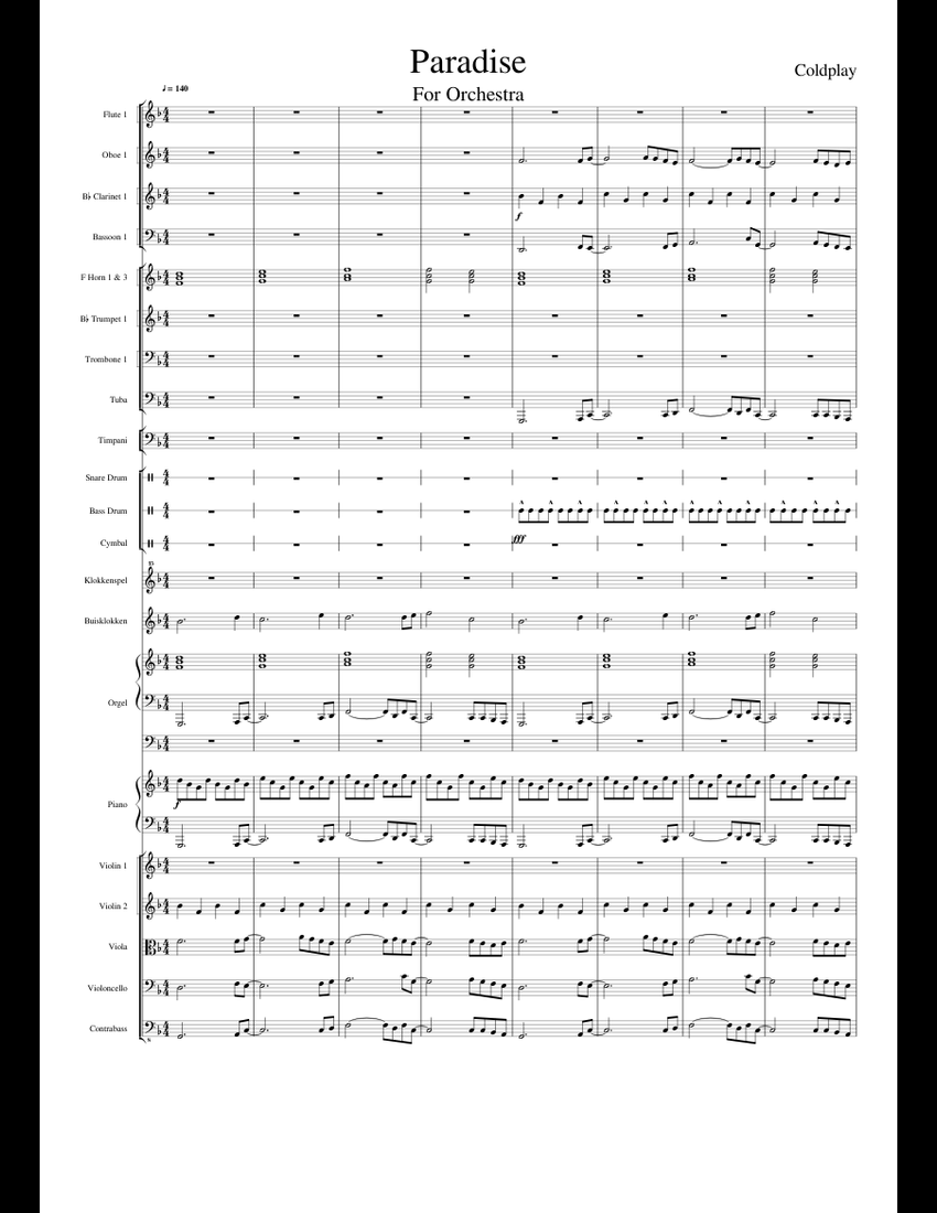 Paradise sheet music for Flute, Clarinet, Piano, Violin download free ...