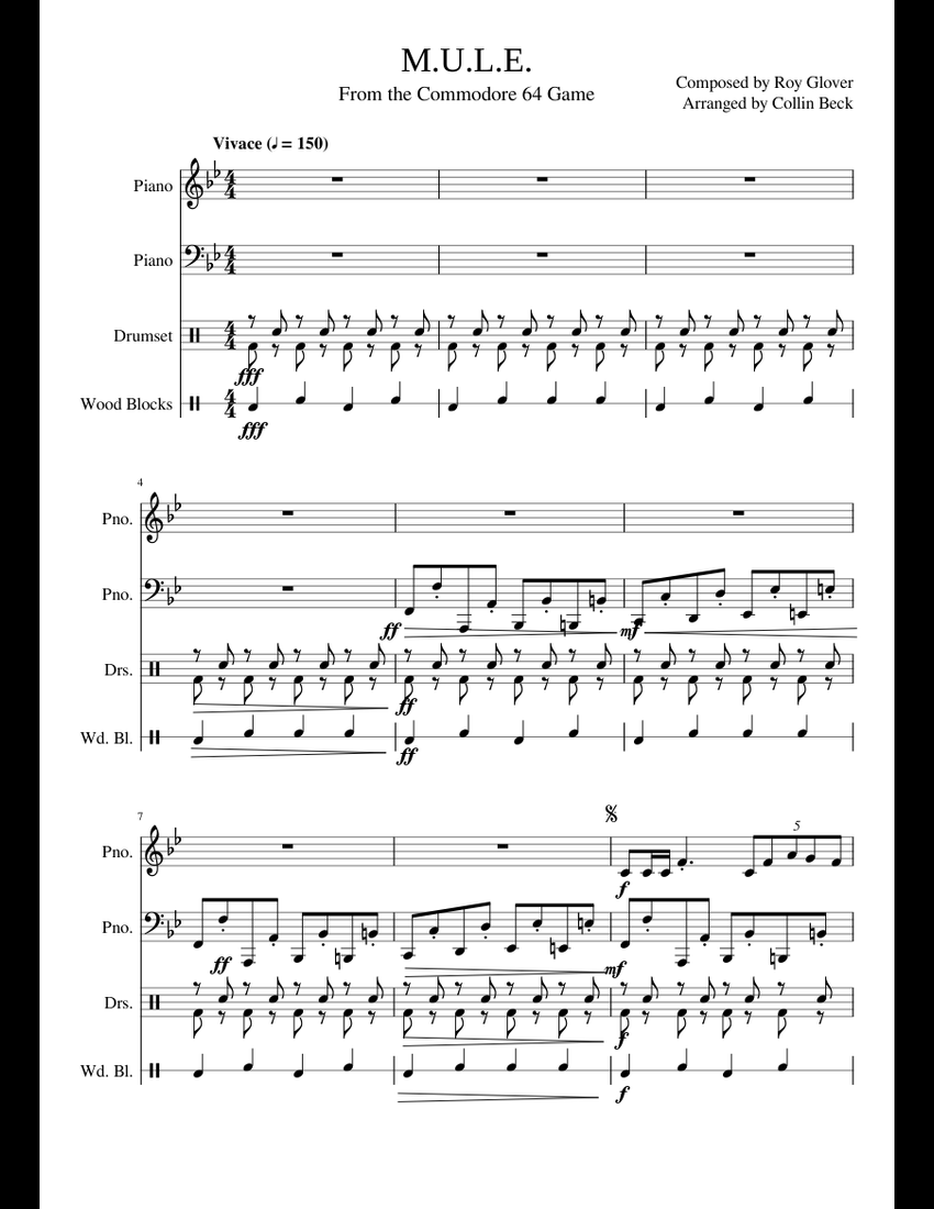 M.U.L.E. (C64 NTSC Edition) sheet music for Piano, Percussion download ...