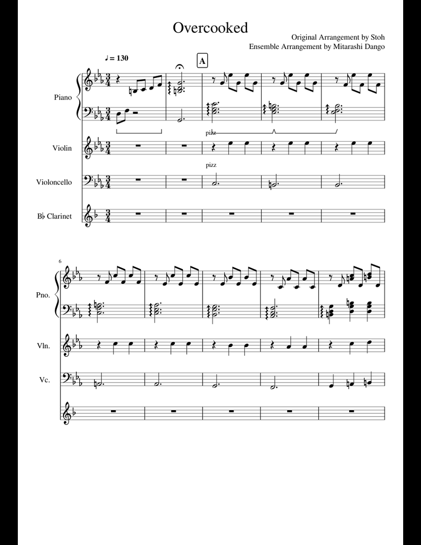 Overcooked sheet music for Piano, Violin, Clarinet, Cello download free ...
