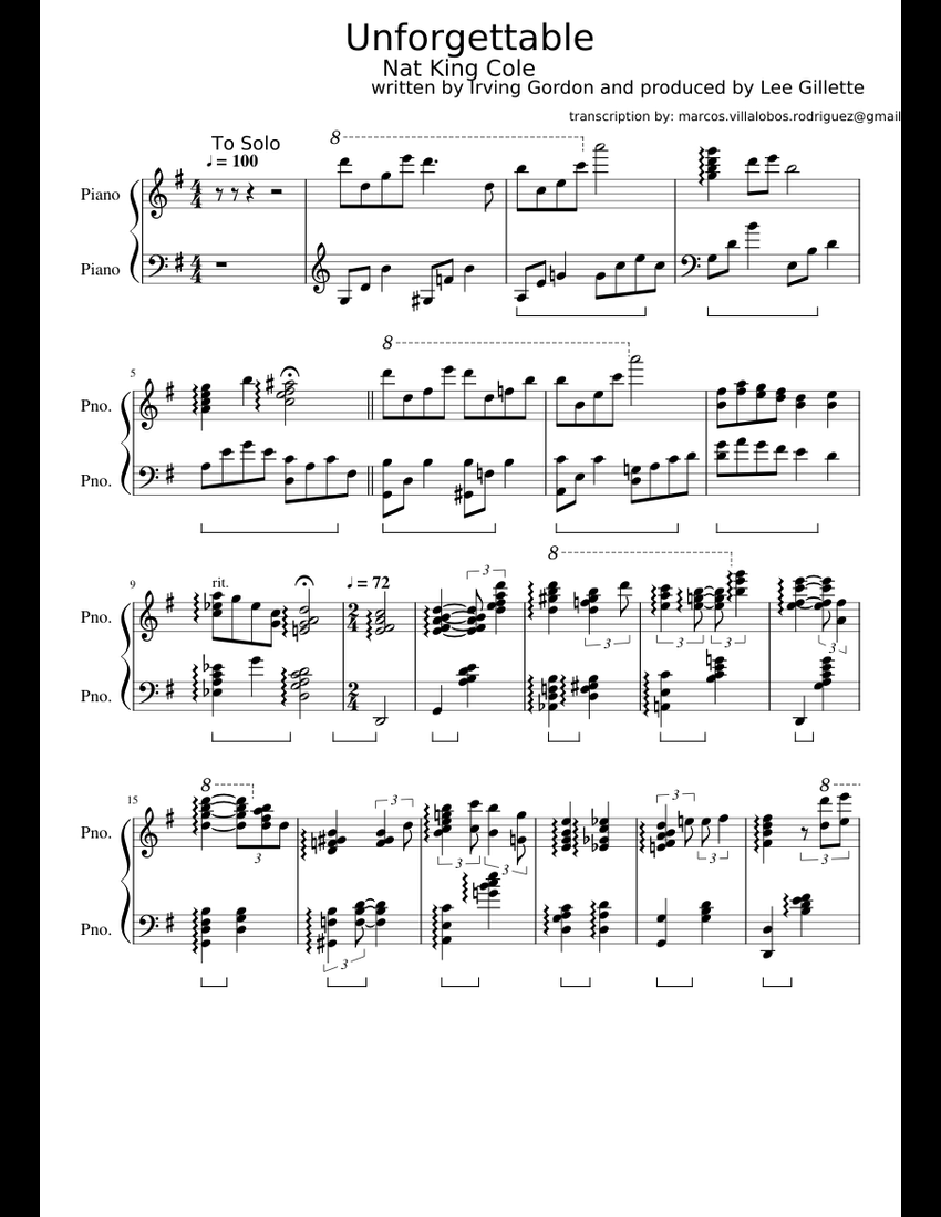 unforgettable piano sheet music for Piano download free in PDF or MIDI