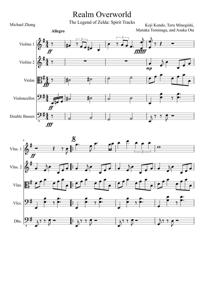 Spirit Tracks - Realm Overworld sheet music for Strings download free in PDF or MIDI