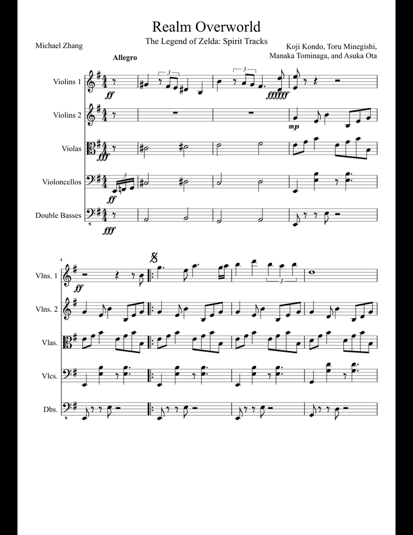 Spirit Tracks - Realm Overworld sheet music for Strings download free ...