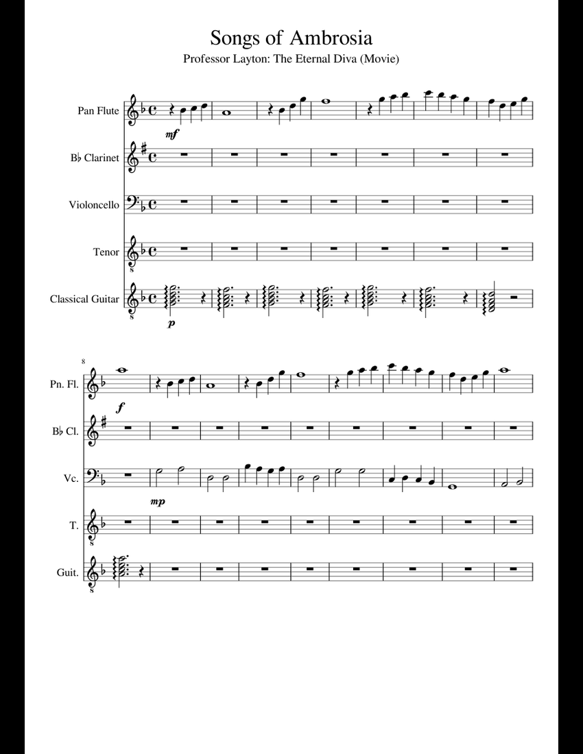 Songs of Ambrosia sheet music for Voice, Cello, Guitar download free in PDF or MIDI
