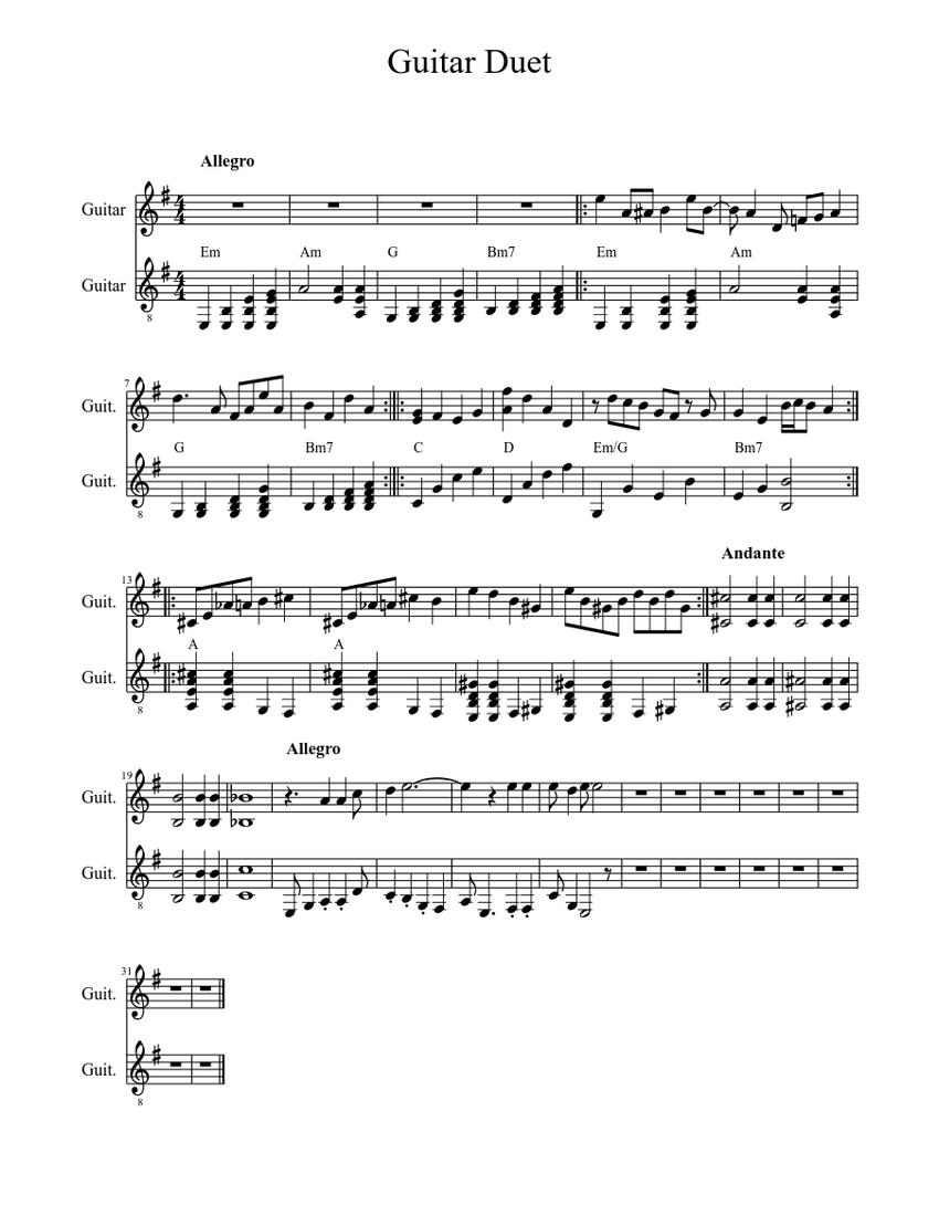 Guitar duet Sheet music for Guitar (Mixed Duet) | Musescore.com