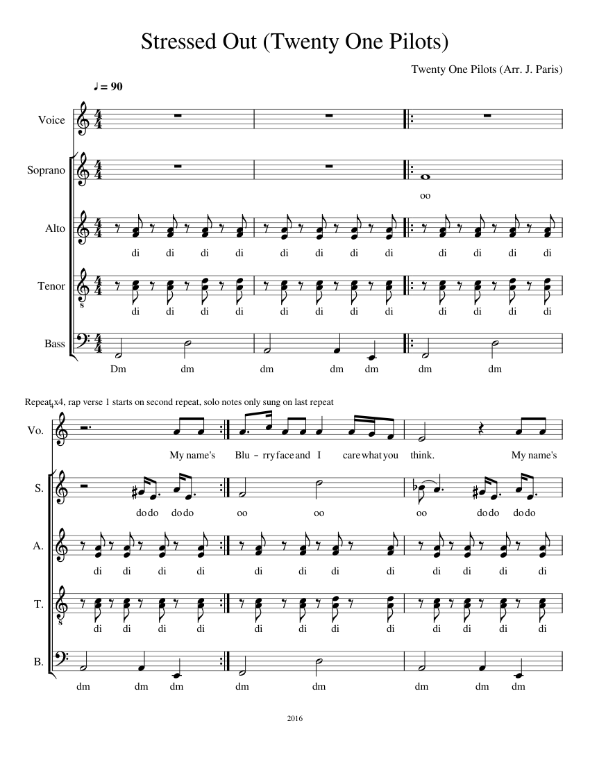 Stressed Out (Twenty One Pilots) Sheet music for Voice | Download free ...
