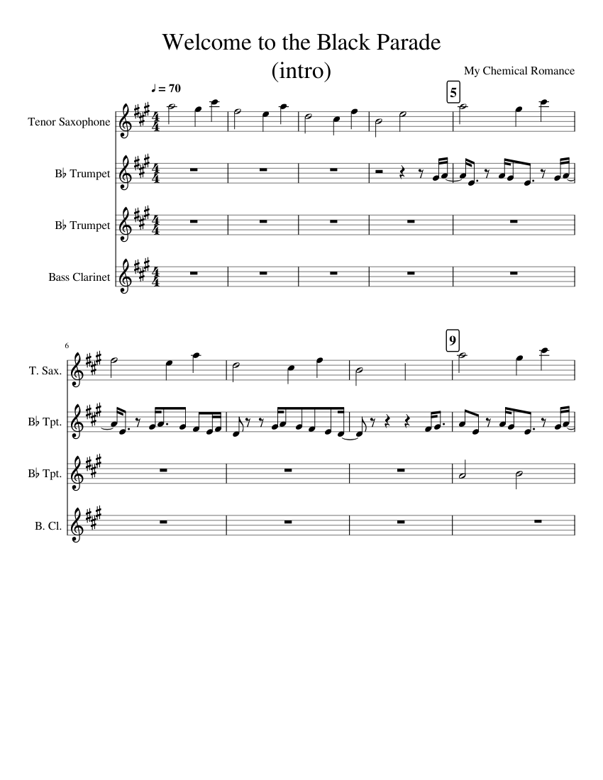Welcome to the Black Parade (intro) Sheet music for Clarinet, Tenor ...