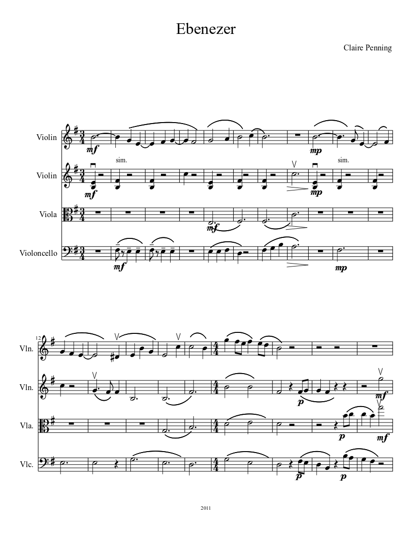 Ebenezer Sheet music for Violin, Viola (Mixed Trio) | Musescore.com