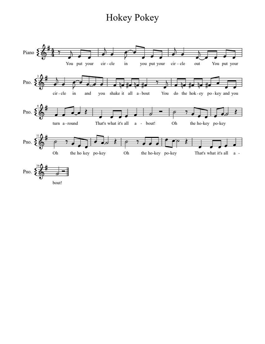 Hokey Pokey sheet music for Piano download free in PDF or MIDI