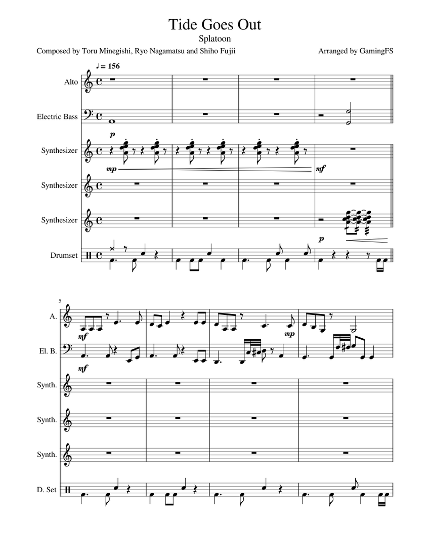 Splatoon - Tide Goes Out Sheet music for Piano, Drum Group, Guitar ...