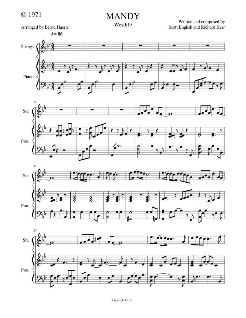 MANDY Sheet music for Piano (Alto Sax Piano Duet) | Musescore.com