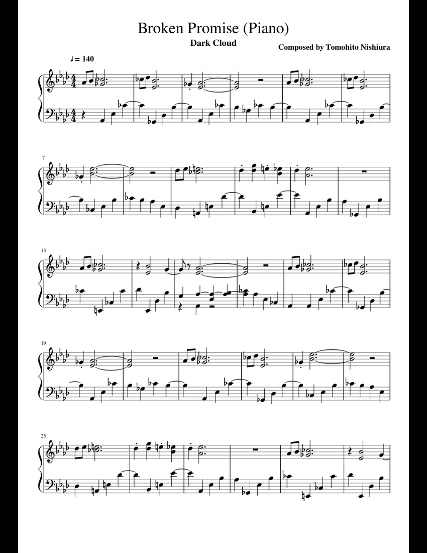 Broken Promise - Piano (Dark Cloud) sheet music for Piano download free ...