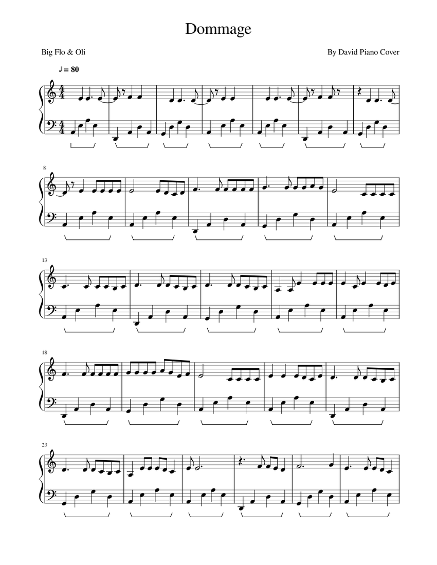 Dommage by Bigflo&Oli Sheet music for Piano | Download free in PDF or ...