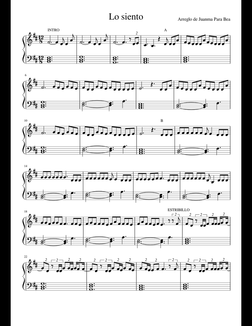 Lo siento sheet music for Piano download free in PDF or MIDI