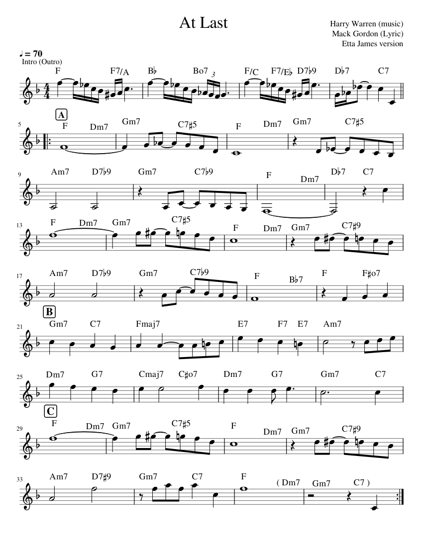 At Last Sheet music for Piano | Download free in PDF or MIDI ...