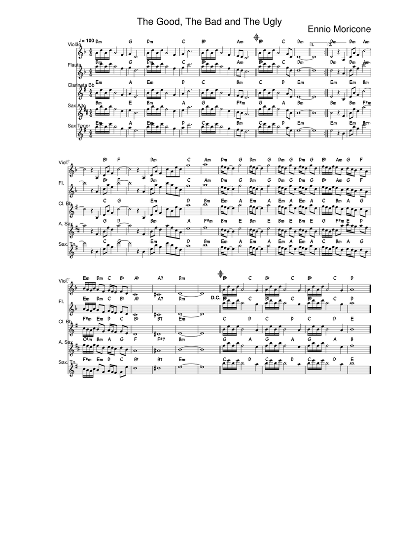 The Good, The Bad and The Ugly Sheet music for Flute, Clarinet (In B ...