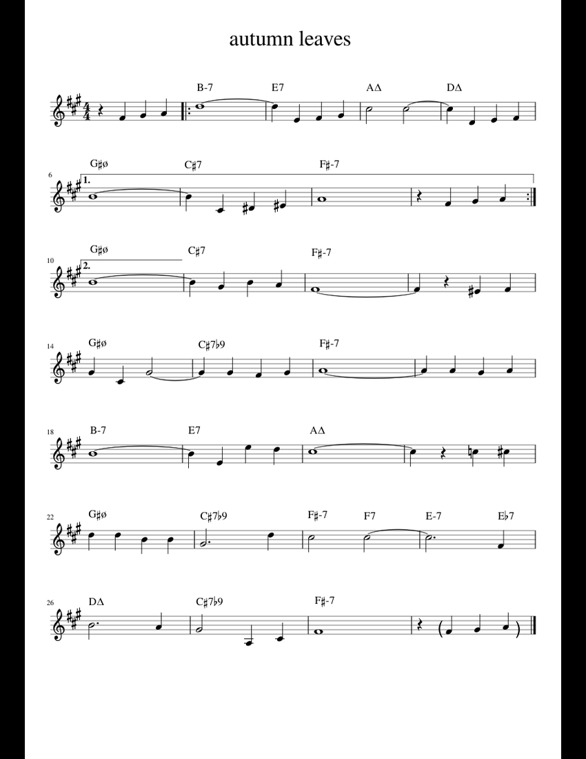autumn leaves sheet music for Trumpet download free in PDF or MIDI