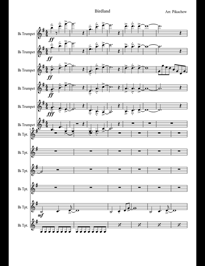 Birdland for Trumpet Ensemble sheet music download free in PDF or MIDI