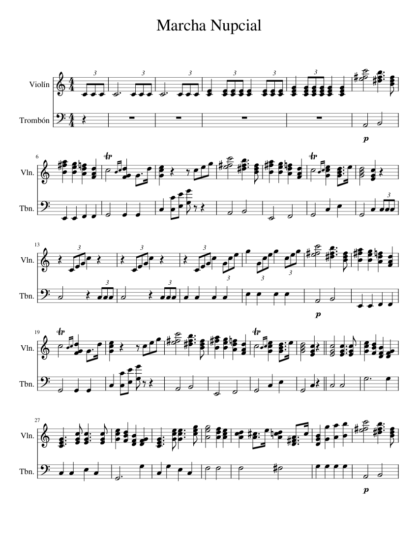 Marcha Nupcial Sheet music for Violin, Trombone (Mixed Duet ...