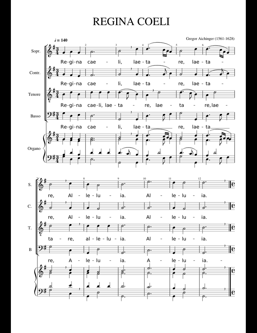 Regina Coeli sheet music for Voice, Organ download free in PDF or MIDI