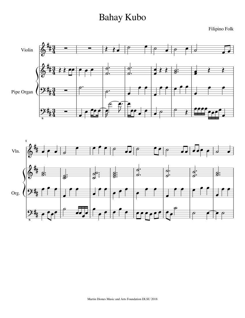 Bahay Kubo sheet music for Violin, Organ download free in PDF or MIDI