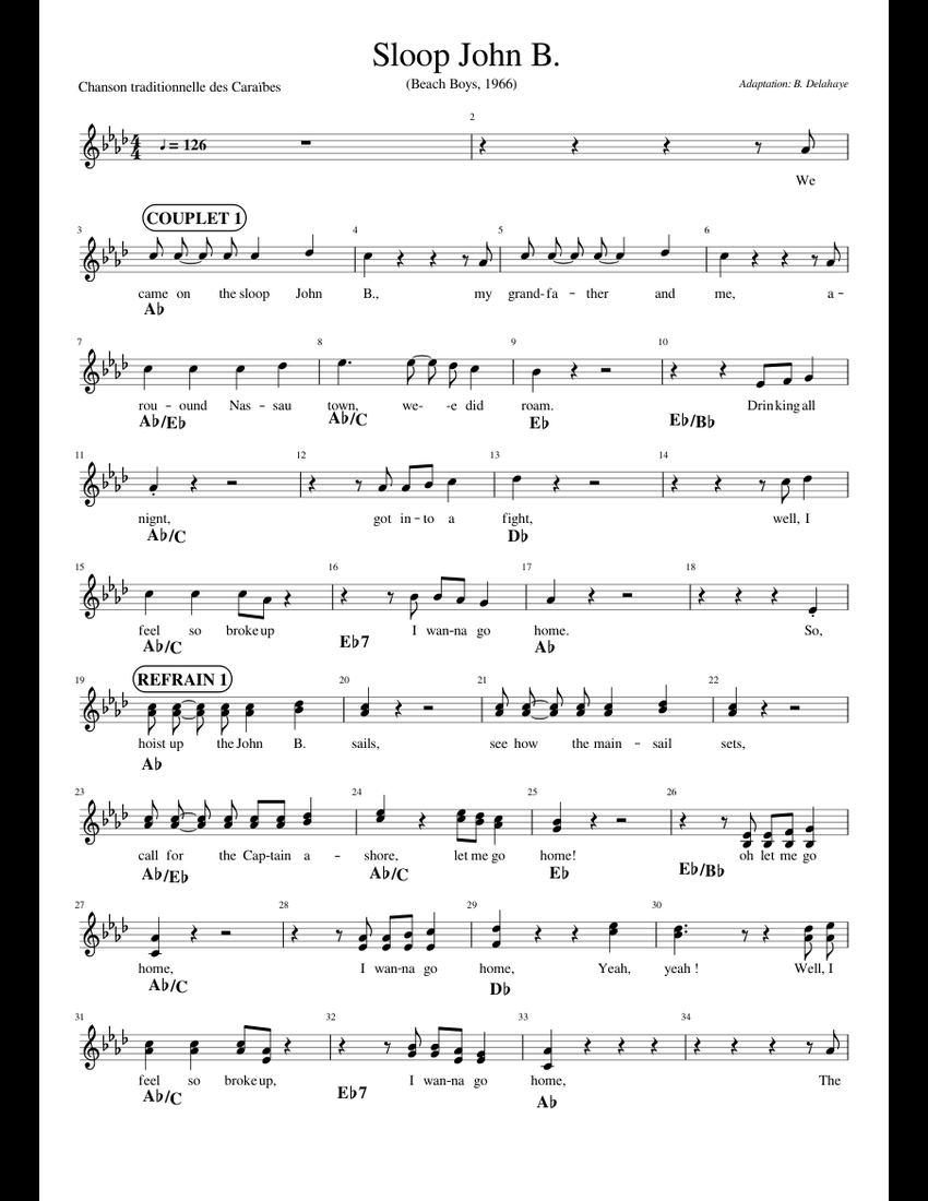 Sloop John B sheet music for Piano, Flute, Voice, Synthesizer download free in PDF or MIDI