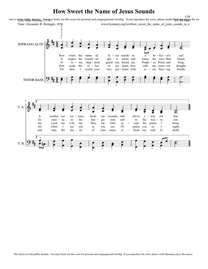 How Sweet the Name of Jesus Sounds - John Newton Sheet music ...