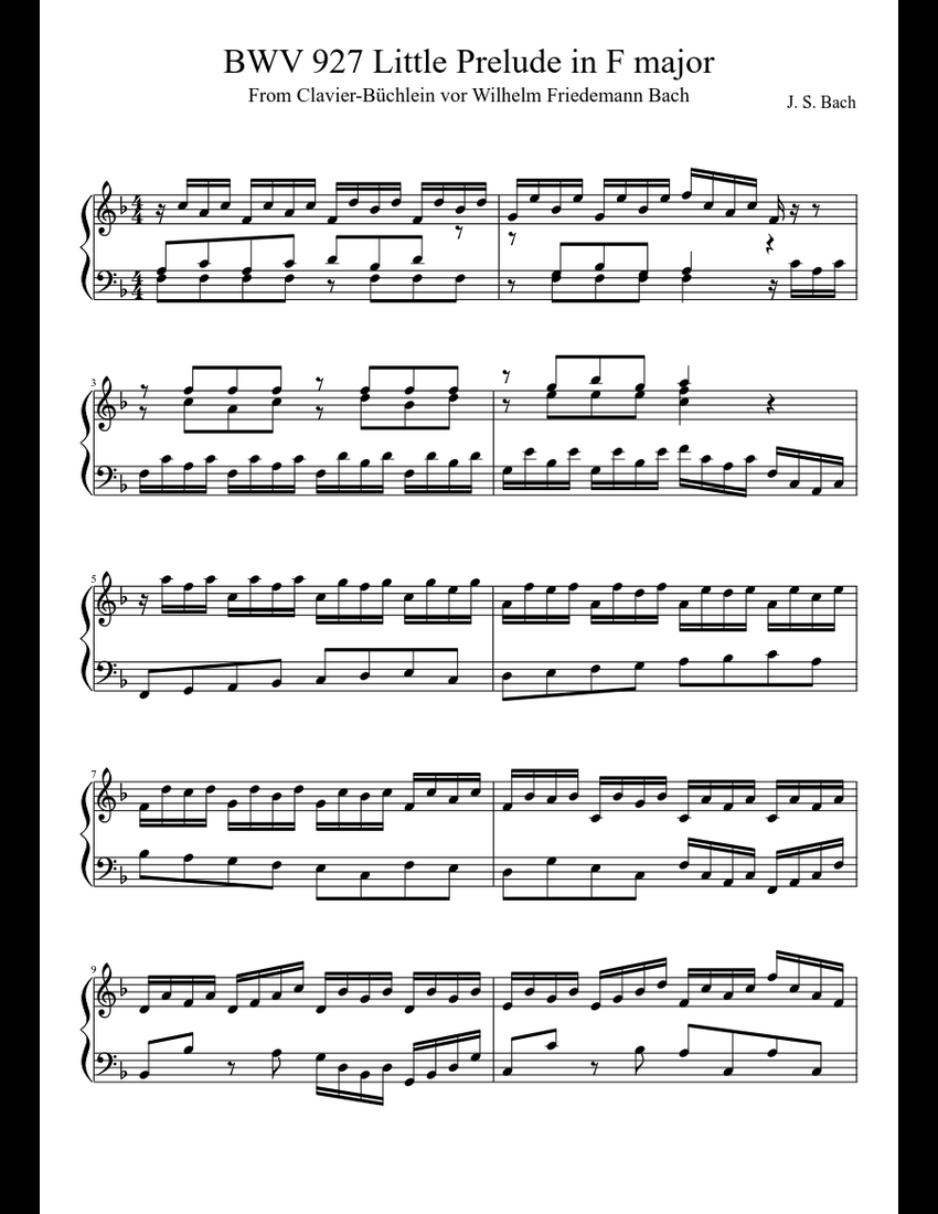 BWV 927 Little Prelude in F major sheet music download free in PDF or MIDI
