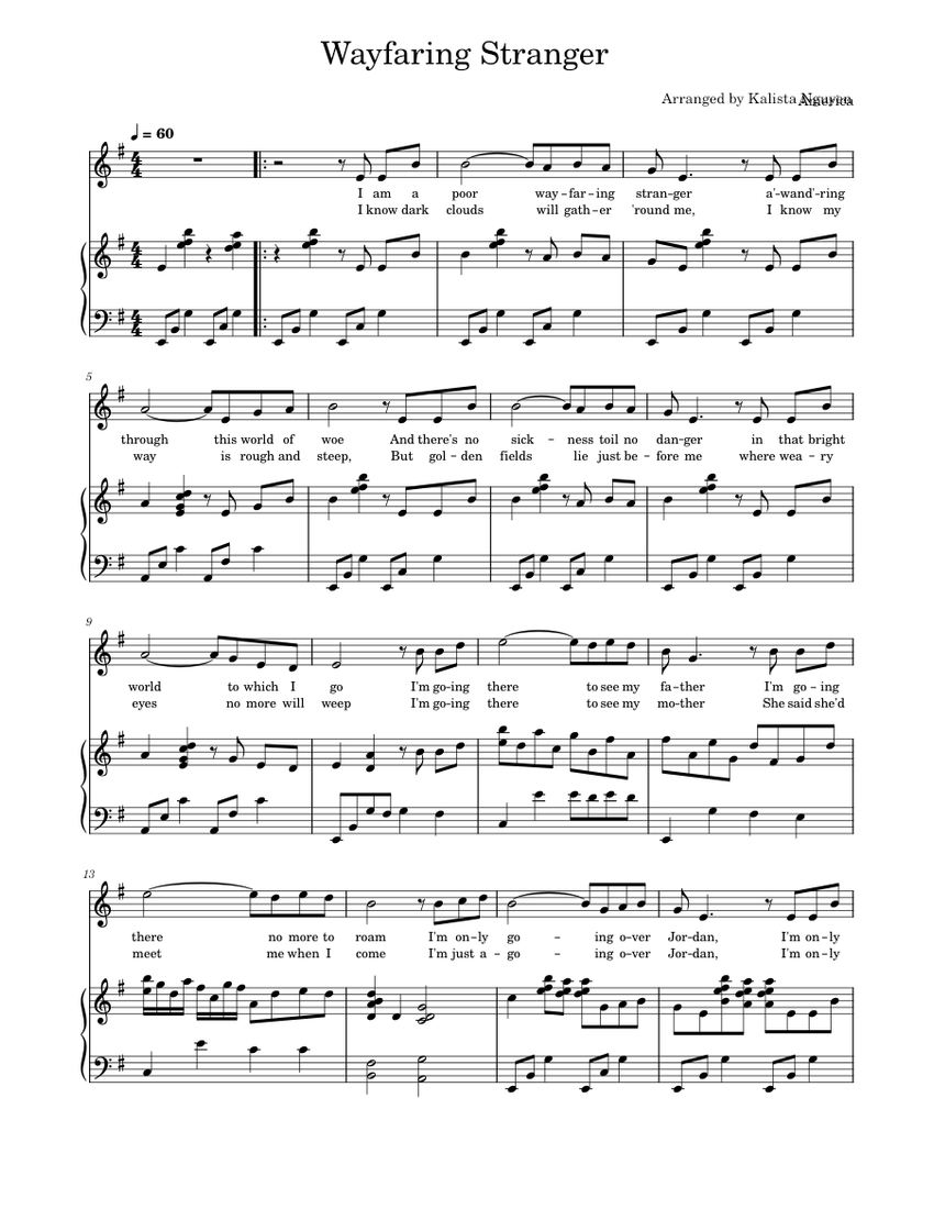 Wayfaring Stranger Sheet music for Piano, Vocals (Piano-Voice ...