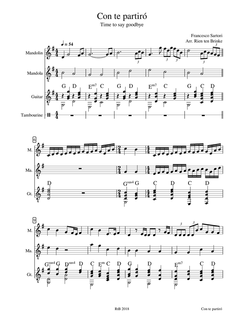 Con te partiro (Time to say goodbye) Sheet music for Guitar, Percussion ...