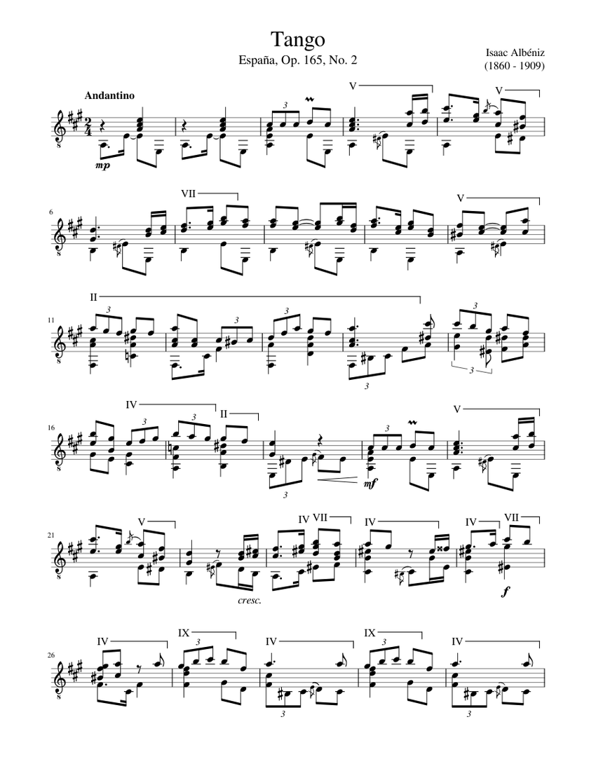 Isaac Albéniz - Tango Sheet music for Guitar | Download free in PDF or ...