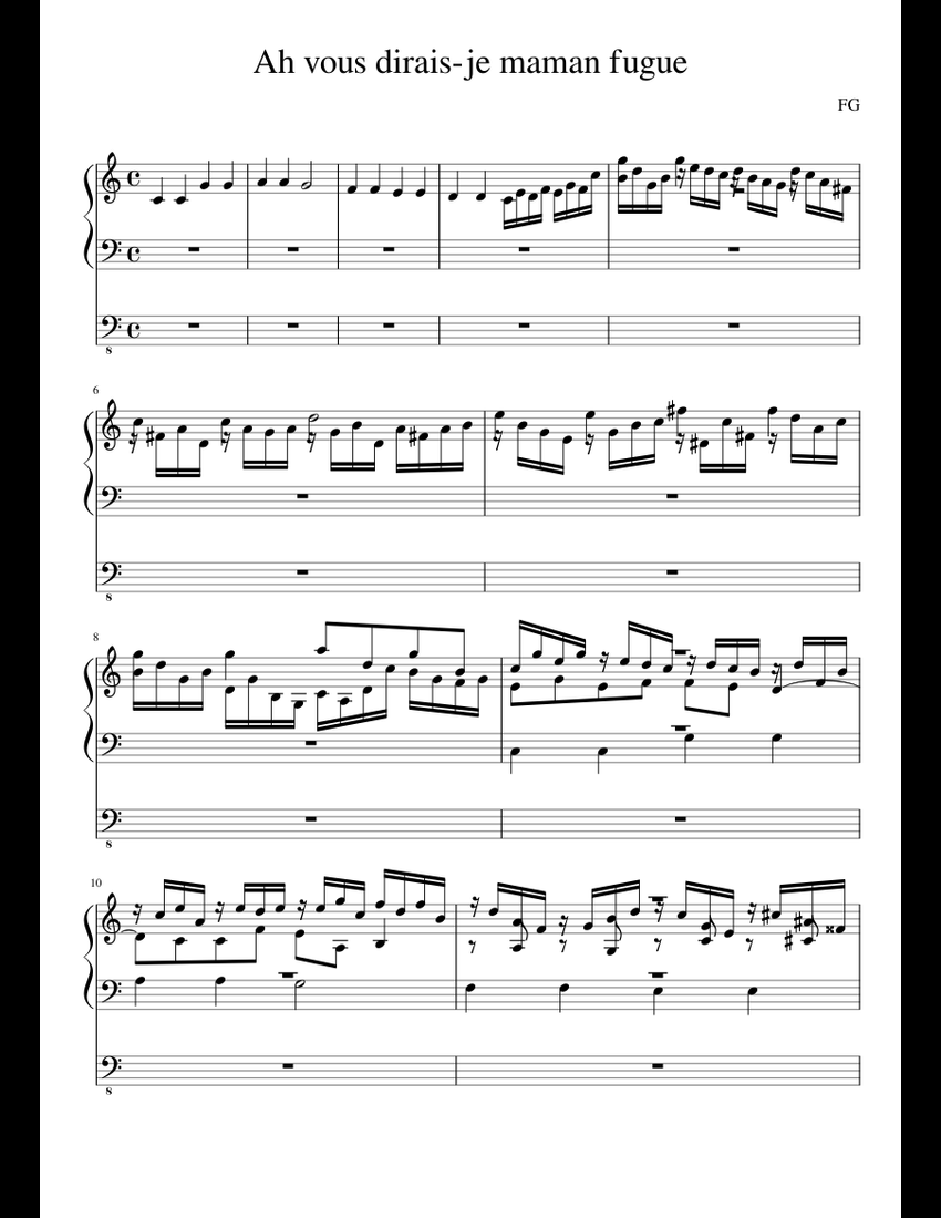 Ah vous dirais je maman fugue orgue sheet music for Piano download free ...