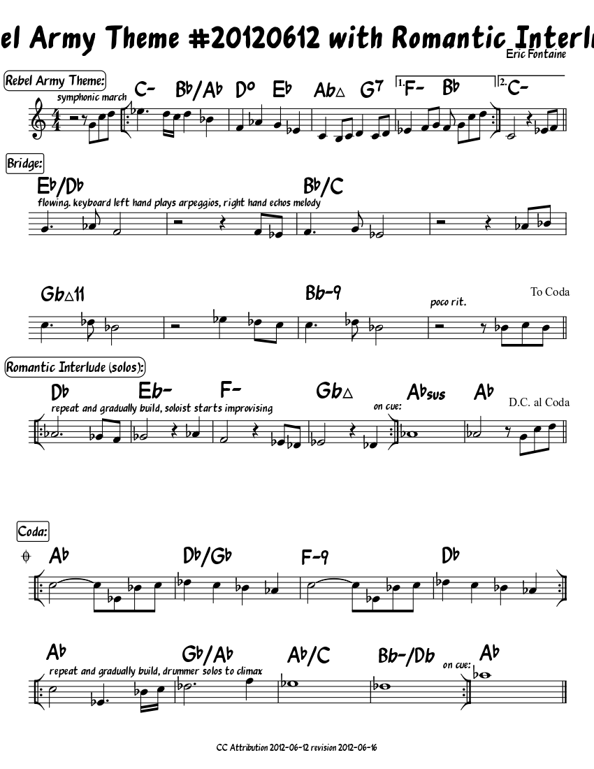 Rebel Army Theme #20120612 with Romantic Interlude Sheet music ...