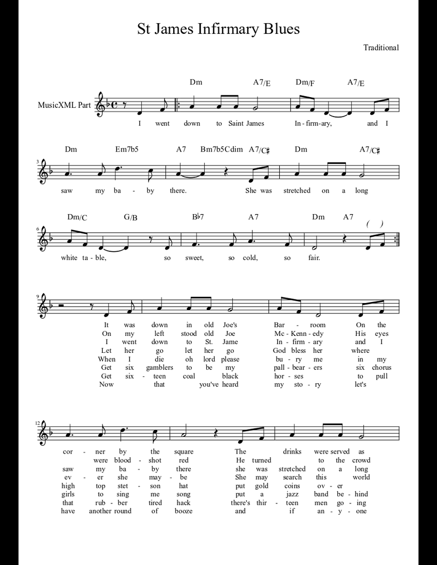 St James Infirmary sheet music download free in PDF or MIDI