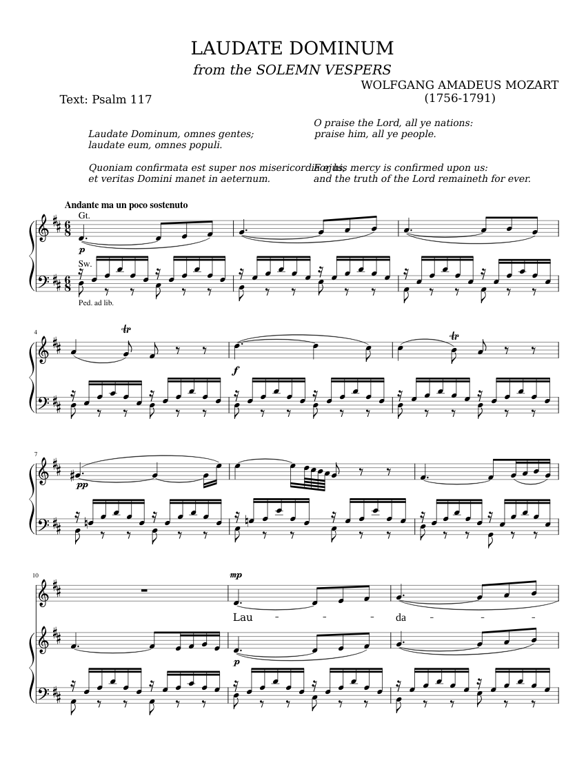 Laudate Dominum - Mozart Sheet music for Clarinet (In B Flat) (Piano ...
