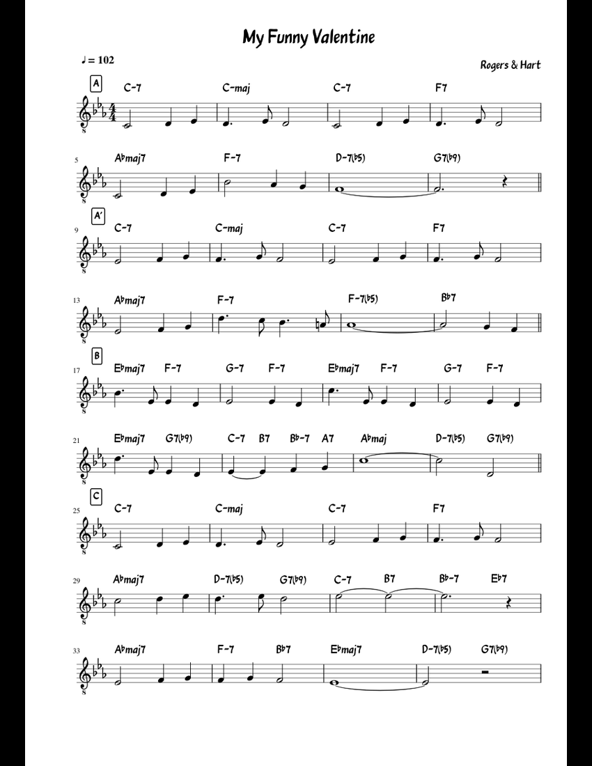 My funny valentine sheet music for Guitar download free in PDF or MIDI