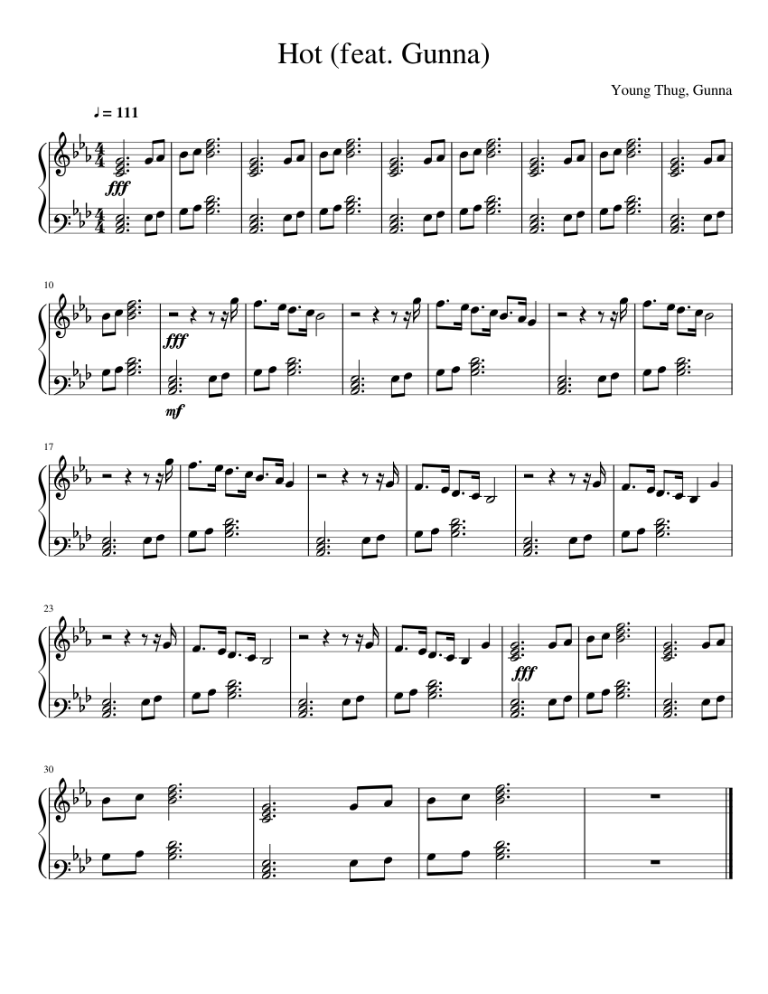 Hot (feat. Gunna) by Young Thug for Piano Sheet music for Piano (Solo ...