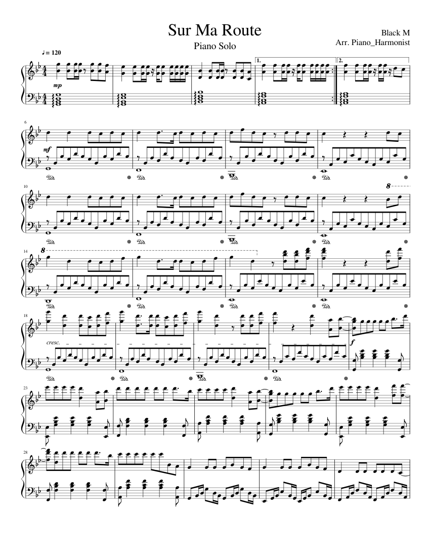 Sur Ma Route-Black M-Piano Solo(200 FOLLOWER SPECIAL!) Sheet music for ...