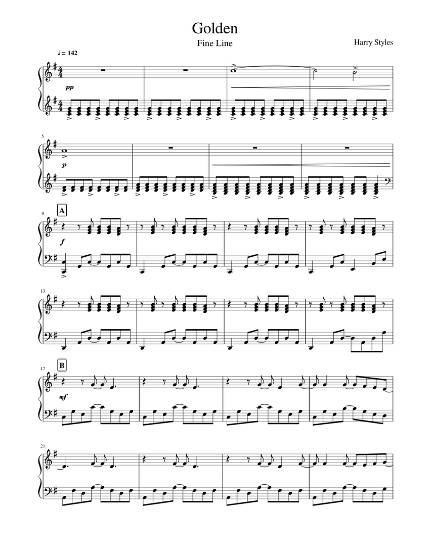 Golden | Harry Styles - Fine Line Sheet music for Piano (Solo ...