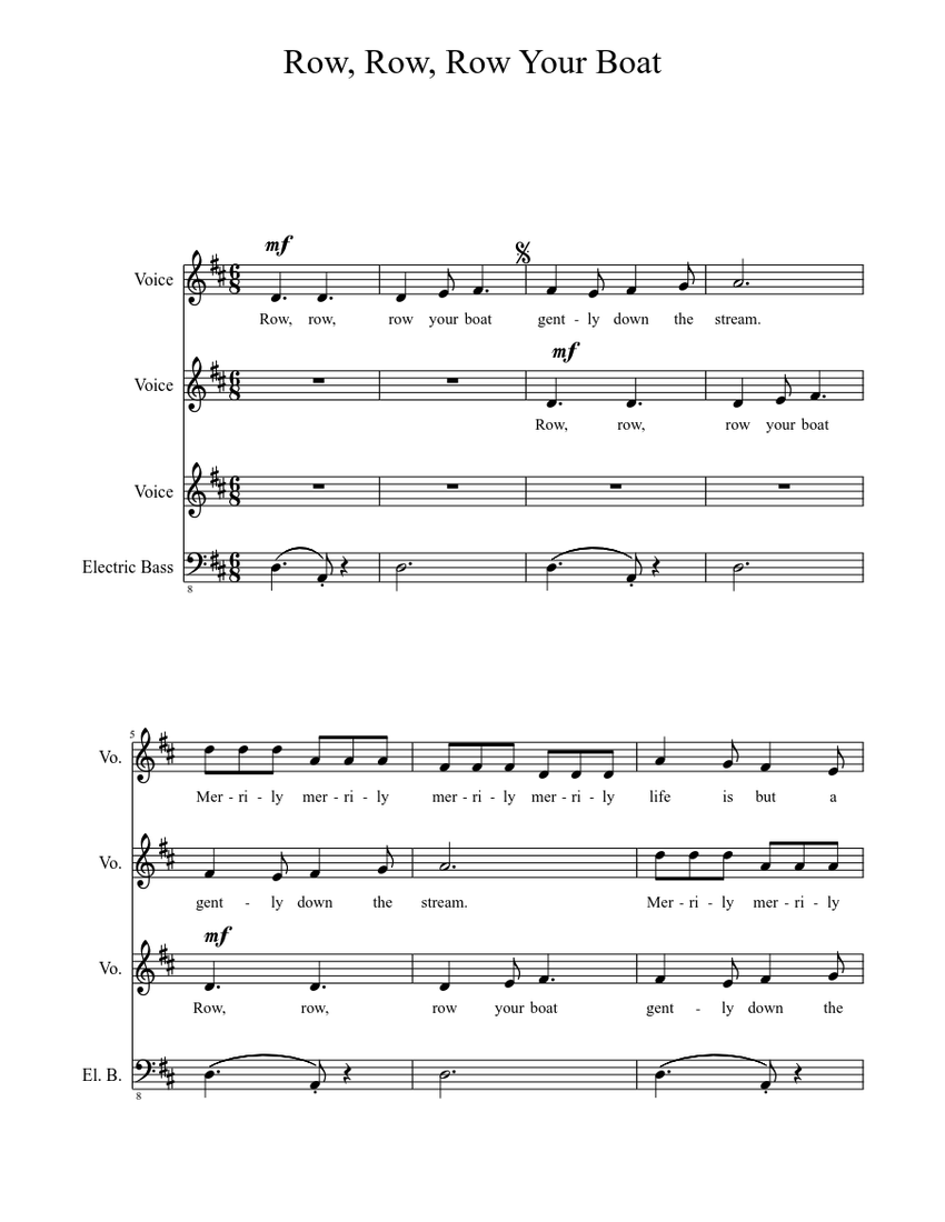 Row, Row, Row Your Boat Sheet music for Voice (Other) (Choral ...