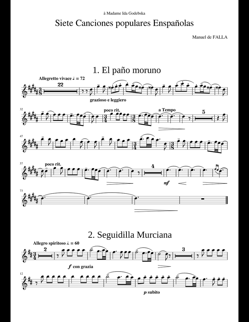 Manuel de Falla - Siete canciones populares sheet music for Piano, Alto Saxophone download free ...