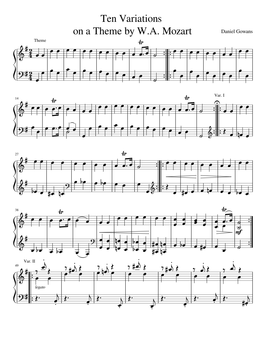 Ten Variations on a Theme by W.A. Mozart Sheet music for Piano (Solo ...