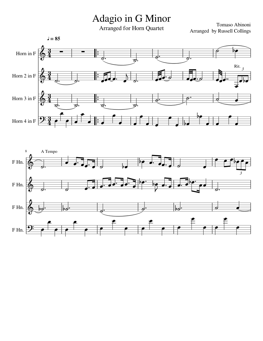 Adagio in G Minor sheet music for French Horn download free in PDF or MIDI