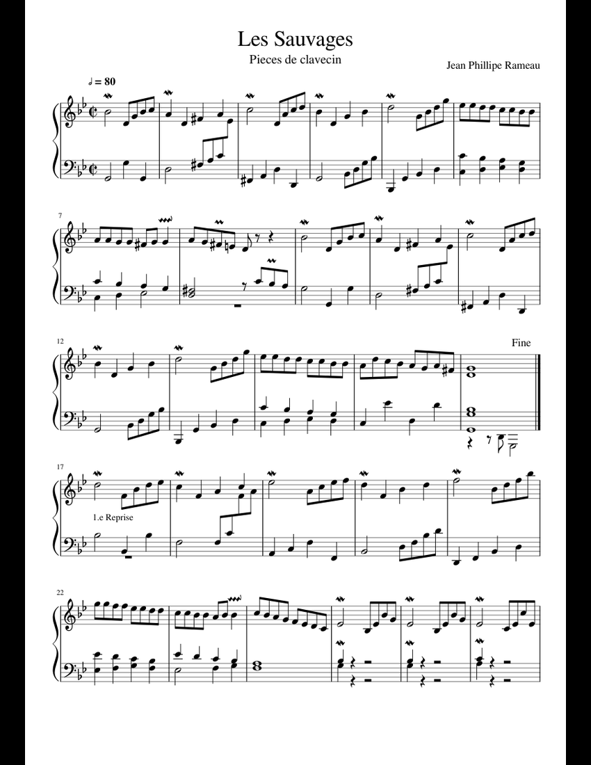 J. Ph. Rameau: Les Sauvages sheet music for Piano download free in PDF ...
