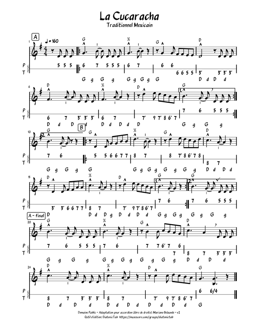 La Cucaracha Sheet music for Accordion (Solo) | Musescore.com