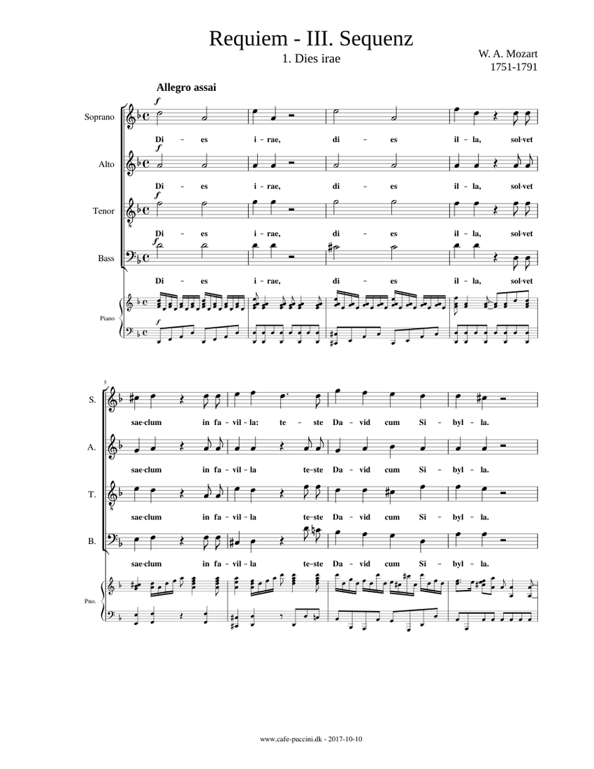 2146716 Requiem Mozart 3 Dies irae Sheet music for Piano, Bass (Mixed ...