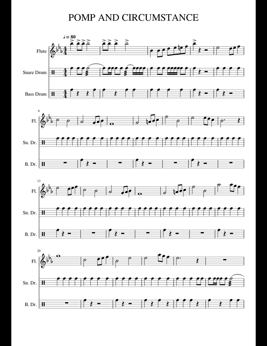 POMP AND CIRCUMSTANCE sheet music for Flute, Percussion download free ...