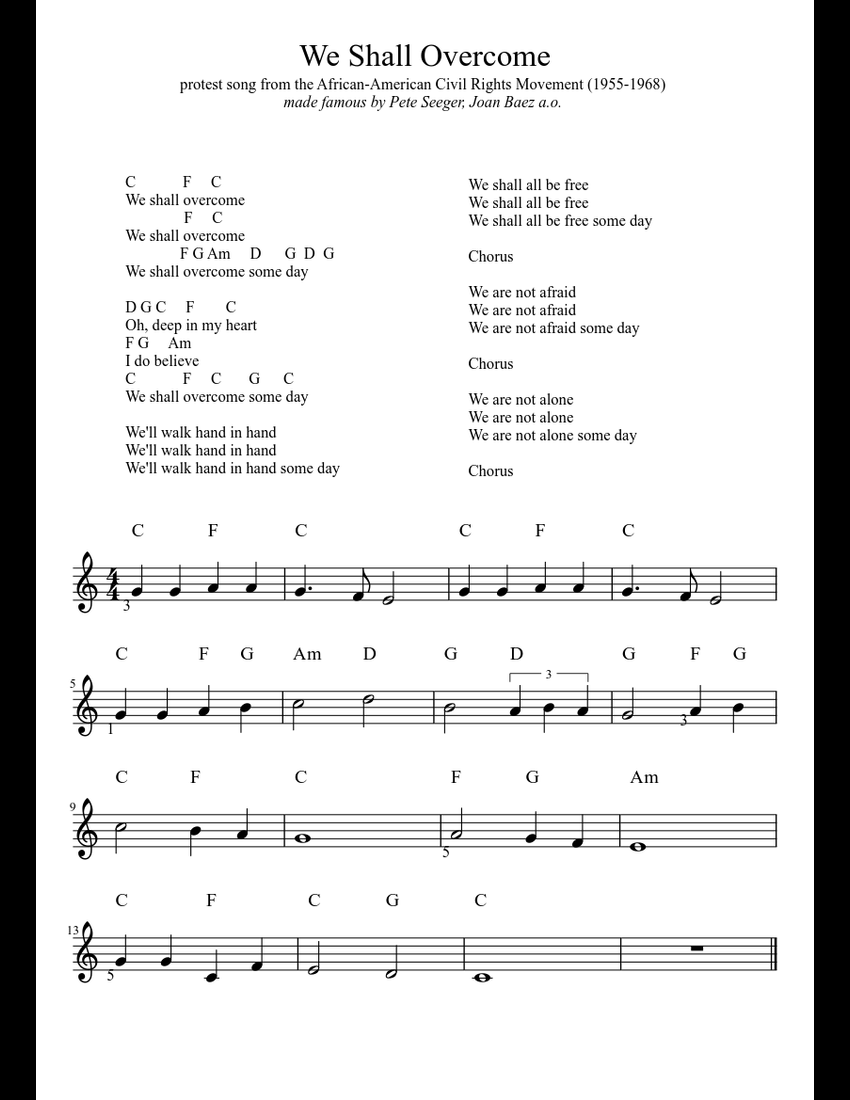 We Shall Overcome sheet music download free in PDF or MIDI