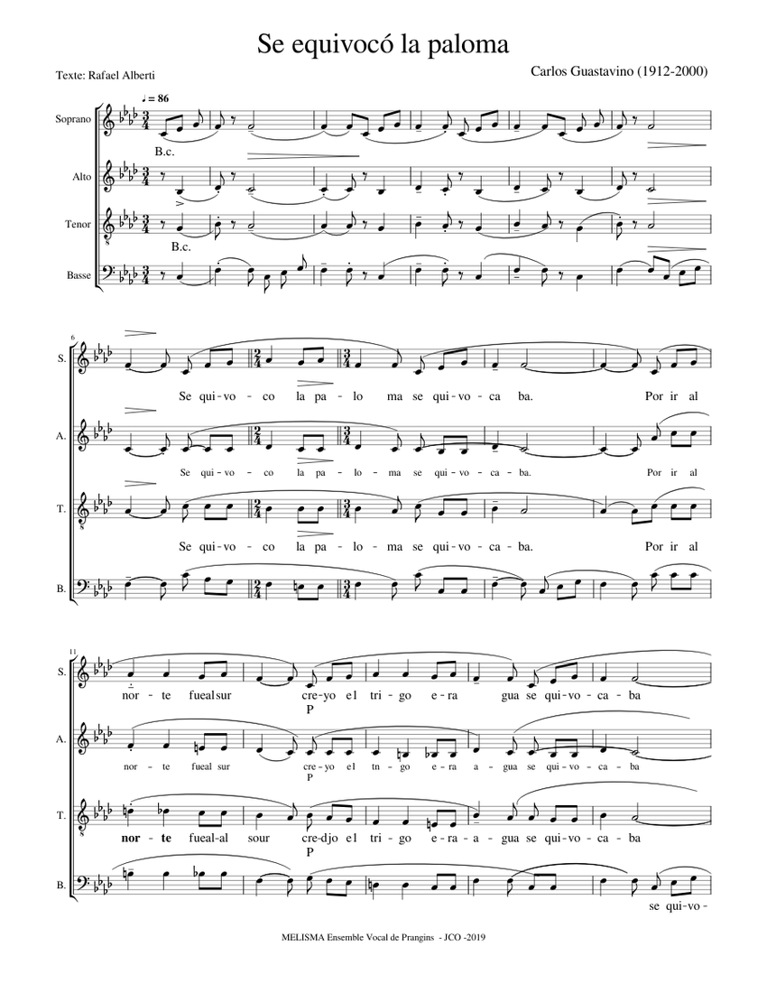 Se equivocó la paloma JCO Sheet music for Soprano, Tenor, Alto, Bass ...