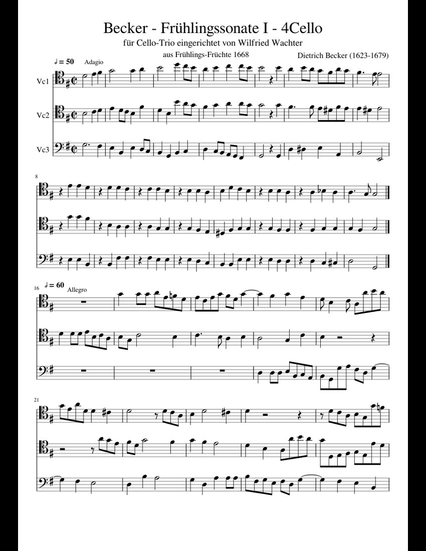 Becker - Frühlingssonate I - 4Cello sheet music for Cello download free ...