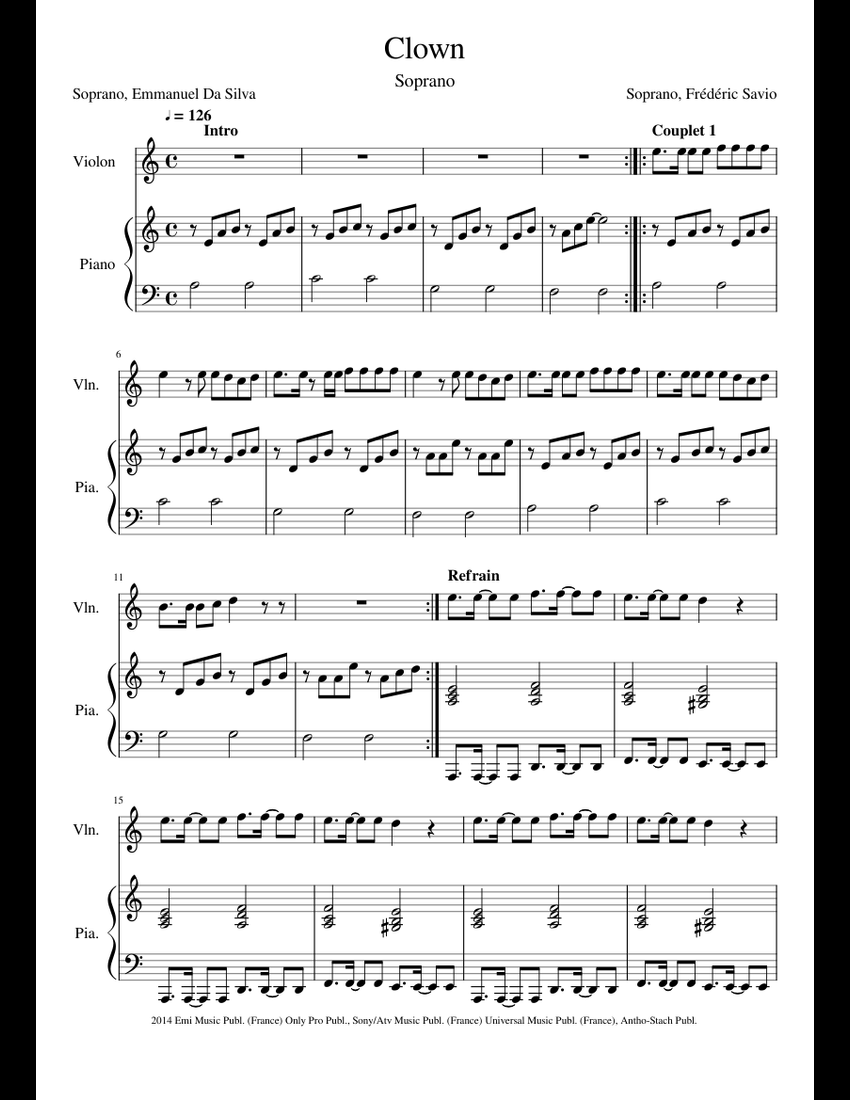 Clown - Soprano (complète) sheet music for Violin, Piano download free in PDF or MIDI